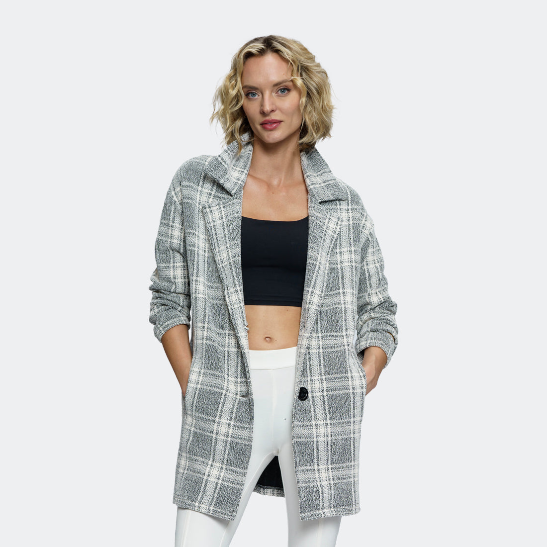 Marissa Coat - Windowpane Plaid - Ivory/Charcoal | Tonia DeBellis